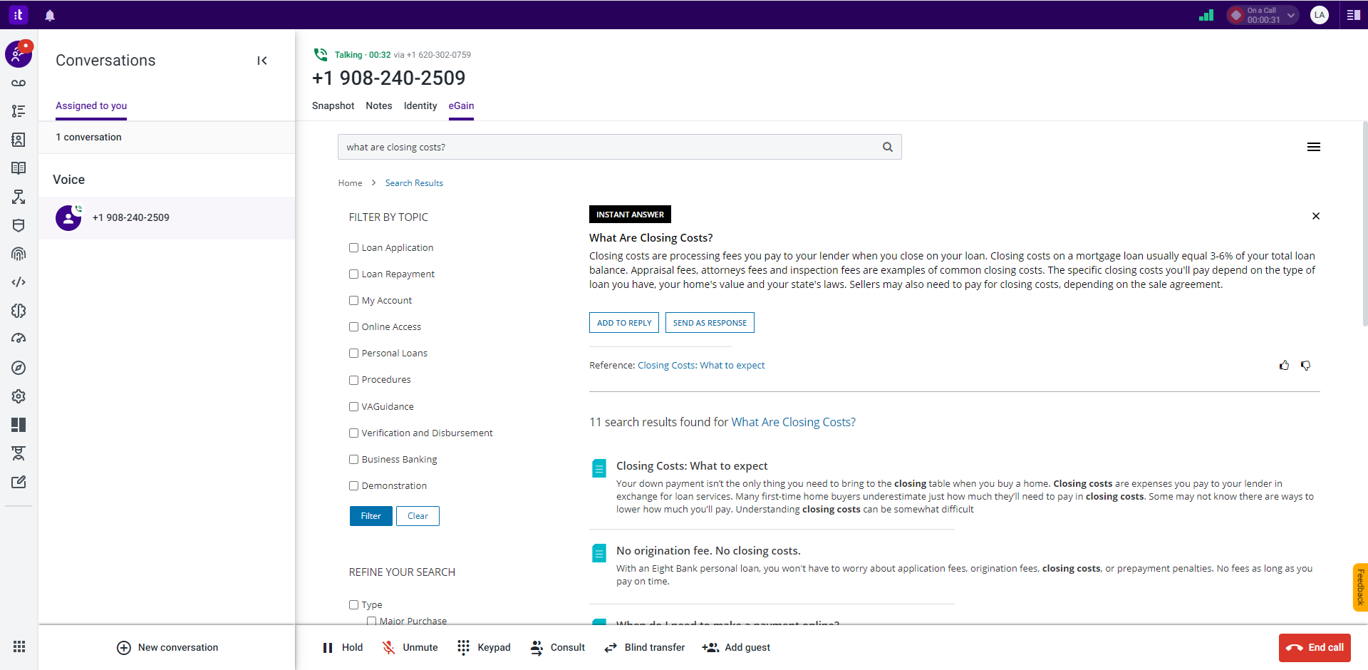 eGain Knowledge Hub™ for Talkdesk | eGain